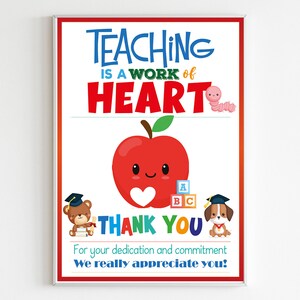 PRINTABLE Teaching is a Work of Heart Sign, Teacher and Staff ...