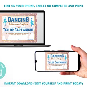 EDITABLE Dancer Certificate, Dancing Award, Dancer Printable - Etsy