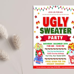 Editable Ugly Sweater Party Flyer, Printable Ugly Sweater Contest, Ugly ...
