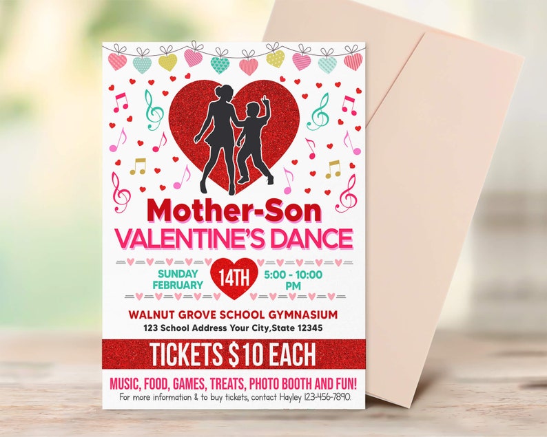 Editable Mother Son Valentine's Day Dance Flyer, Valentines School ...