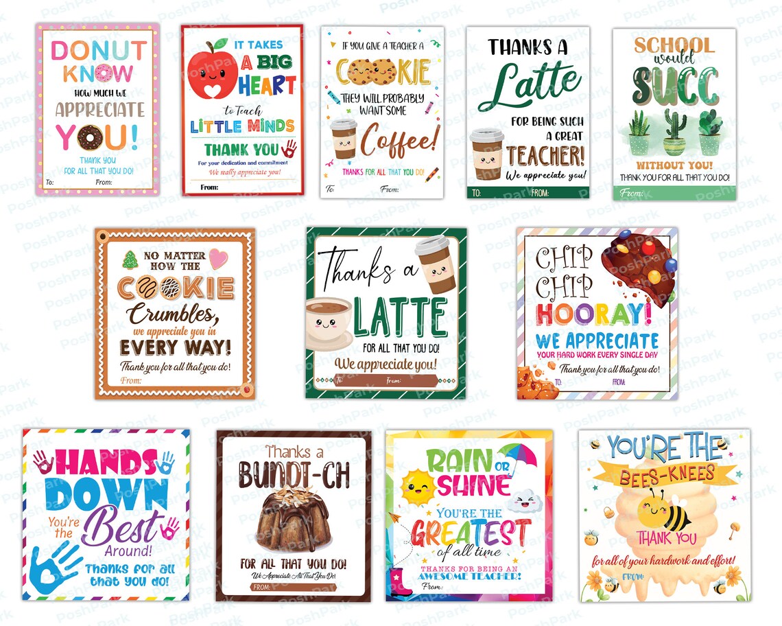 Printable PDF Teacher Appreciation Gift Tag Bundle 12 - Etsy