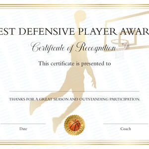 DIY Printable Blank PDF End of Season Basketball Award Certificates, 16 ...