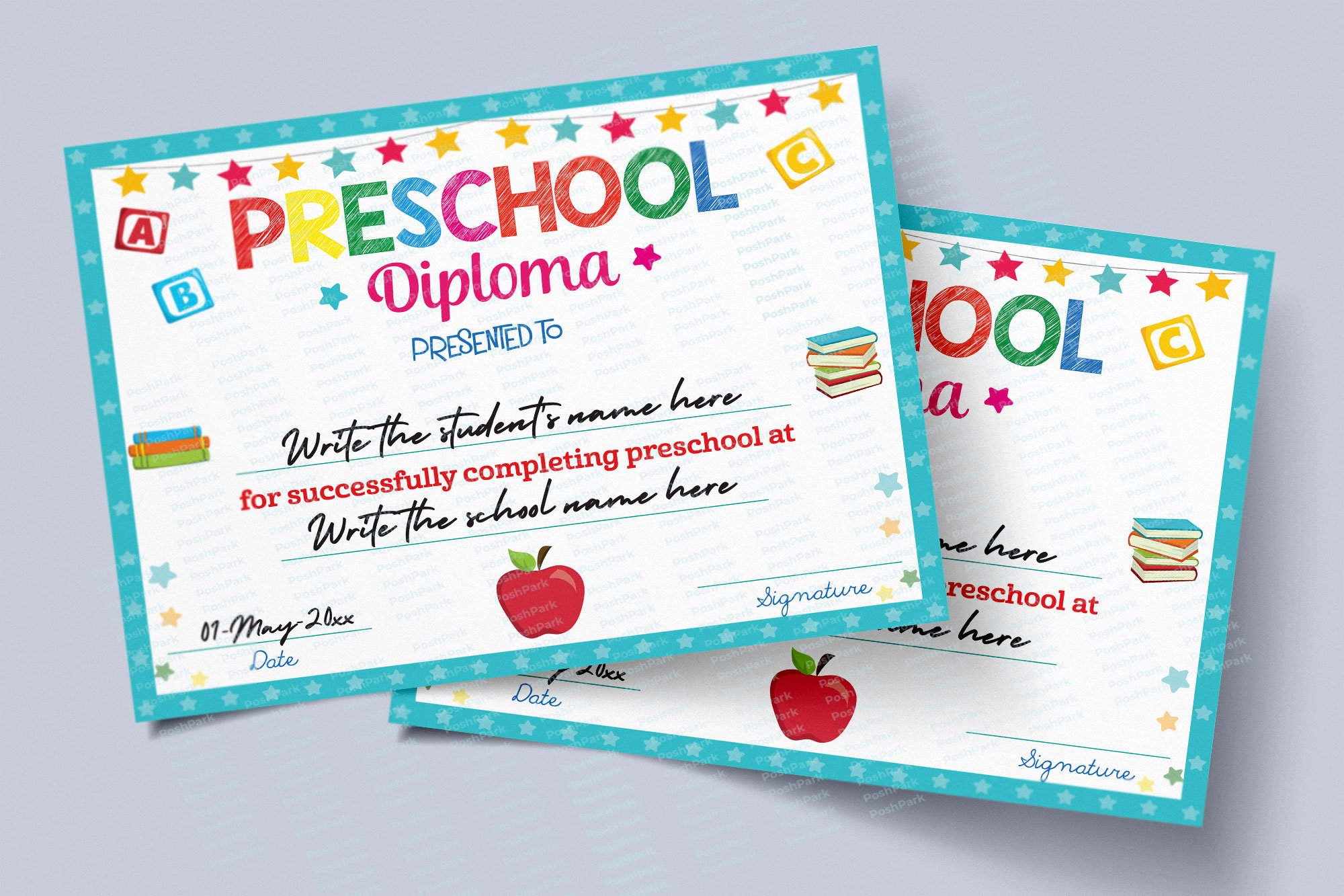 Printable PDF Preschool Certificate Template Blue Border - Etsy