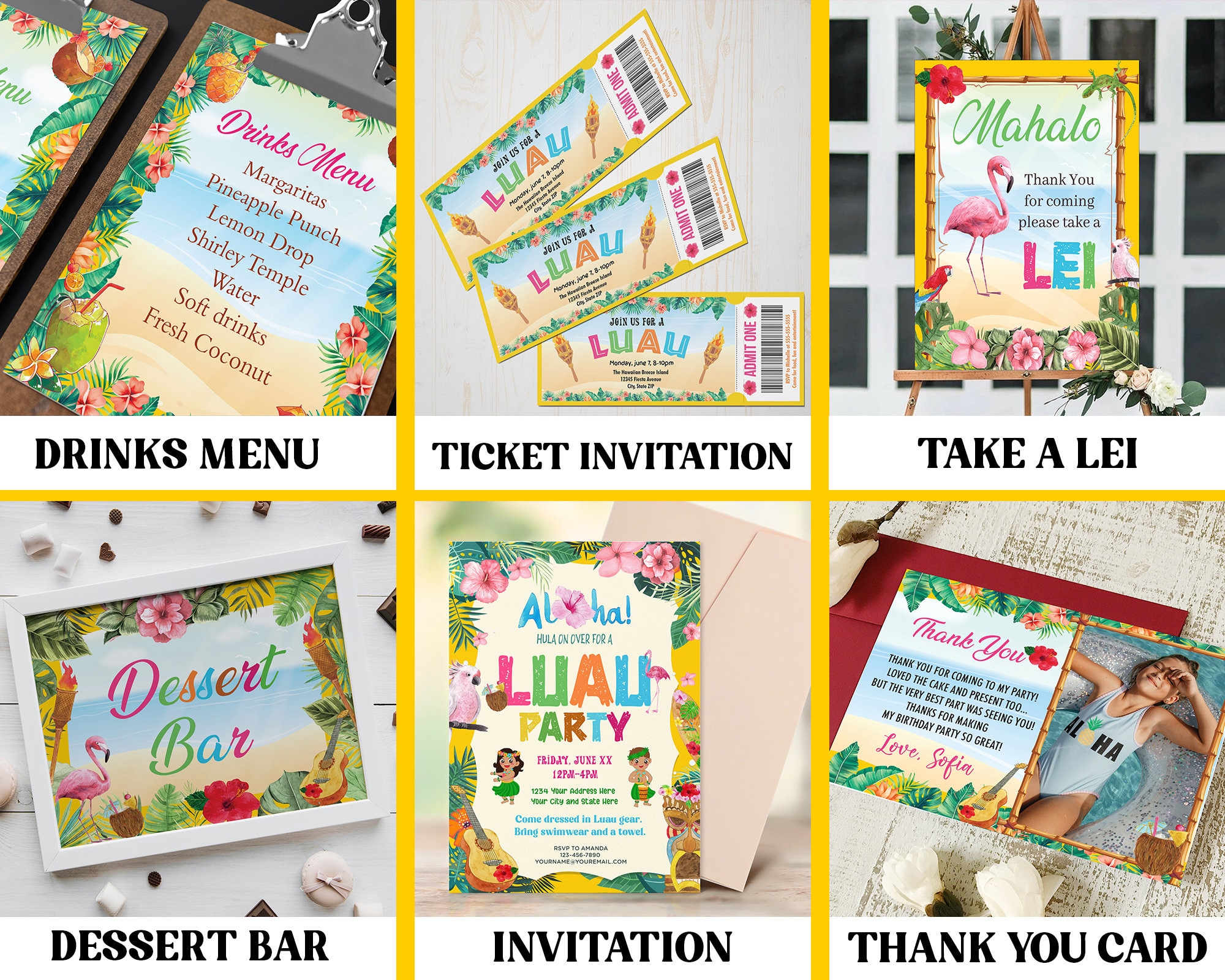 15 Piece Luau Party Decor Bundle, Luau Party Kit Template, Hawaiian ...