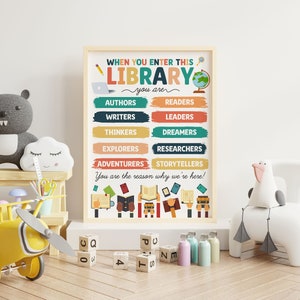 Printable Library Sign, Boho Library Posters, Downloadable Watercolor ...