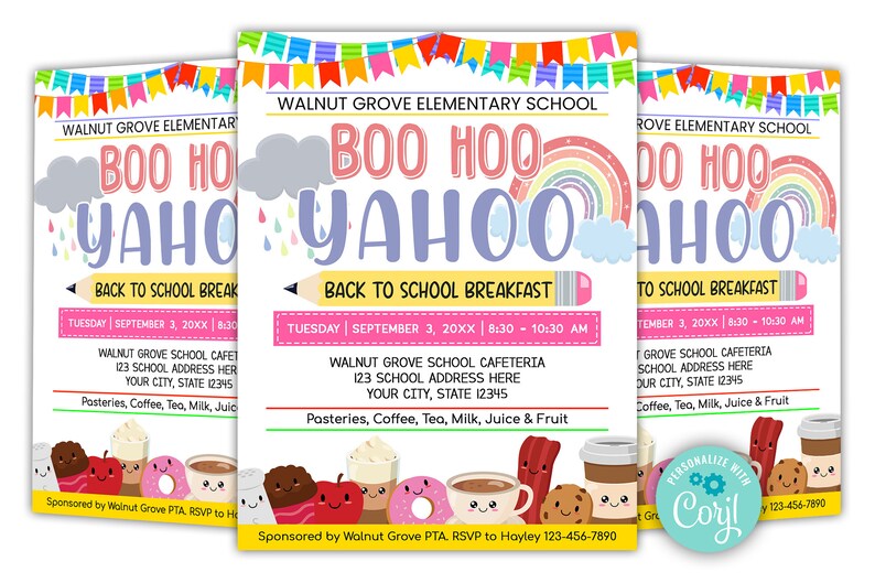 EDITABLE Boo Hoo Yahoo Back to School Breakfast Flyer PTA PTO - Etsy