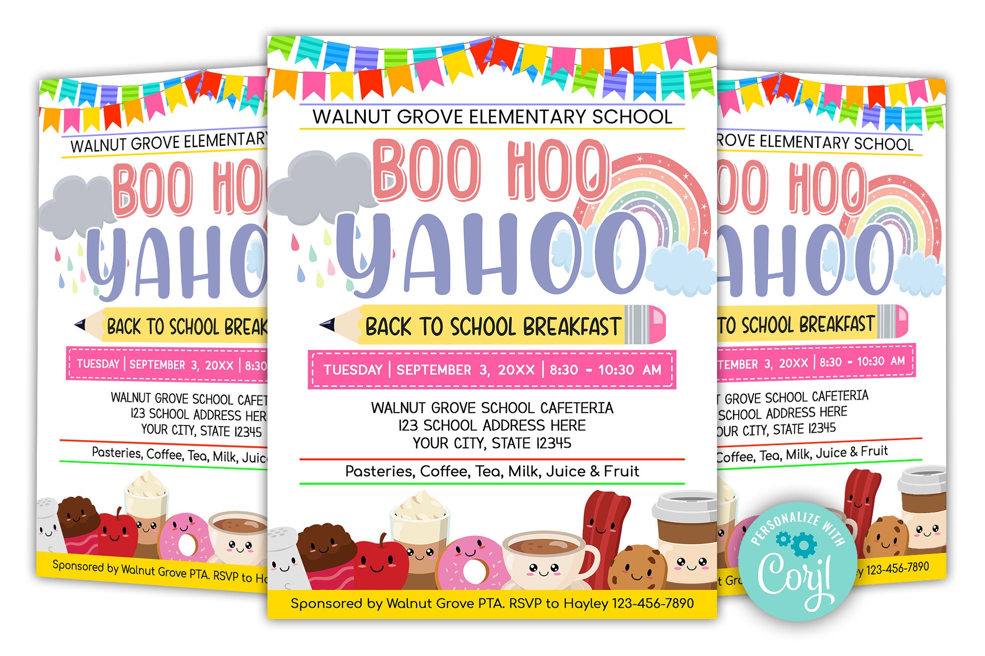 EDITABLE Boo Hoo Yahoo Back to School Breakfast Flyer PTA PTO - Etsy