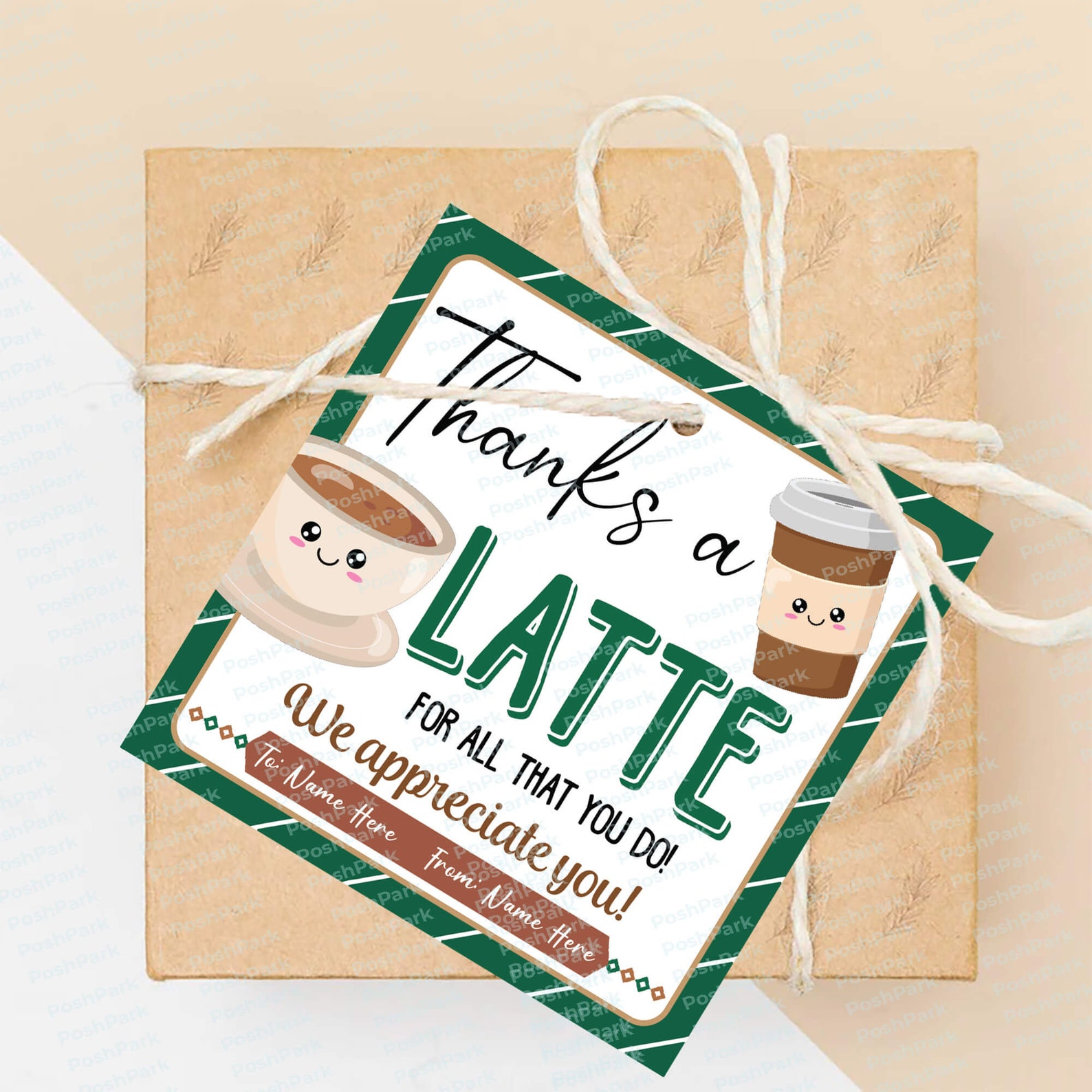 Thanks a Latte EDITABLE Tag Appreciation Gift Tag Template | Etsy