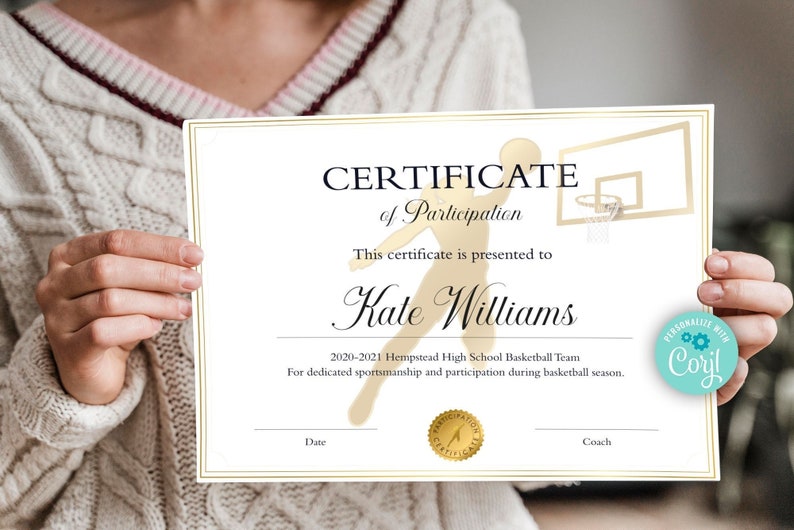 Editable Girls Basketball Certificate of Participation - Etsy
