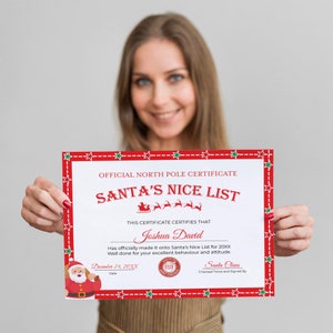 Editable Santa Certificate, Cute Nice List Certificate, Santa Claus ...