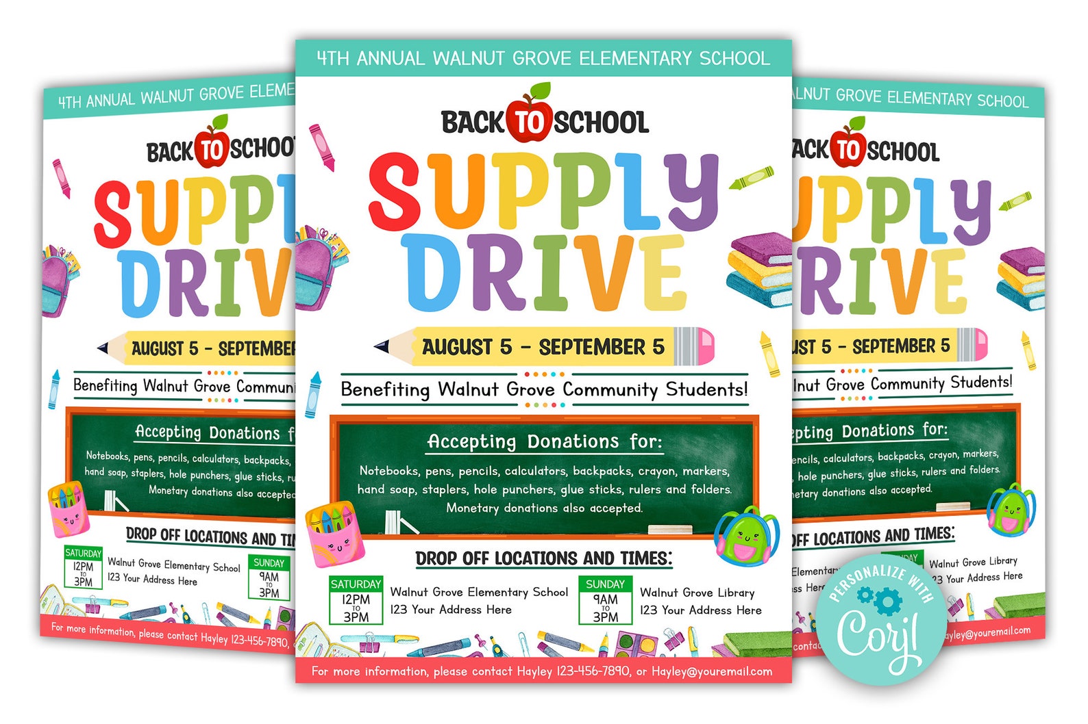 Editable School Supply Drive Flyer Colorful Back to School - Etsy