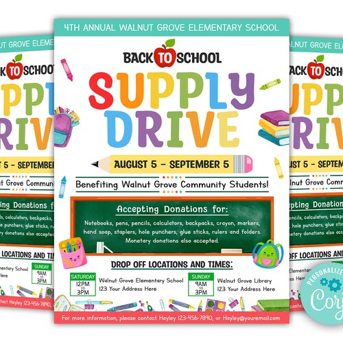 Editable School Supply Drive Flyer Back to School Invite - Etsy