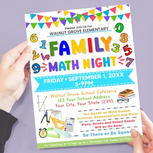 Editable Family Math Night Flyer PTO PTA Family School Flyer - Etsy