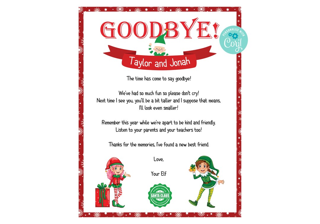 Elf Goodbye Letter, Elf Christmas Letter - Etsy
