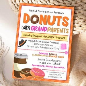 Donuts With Grandparents Flyer Template, Editable PTO PTA Family Event ...