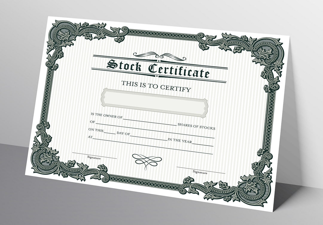 PRINTABLE Blank Stock Certificate Template, DIY Certificate of Stock ...