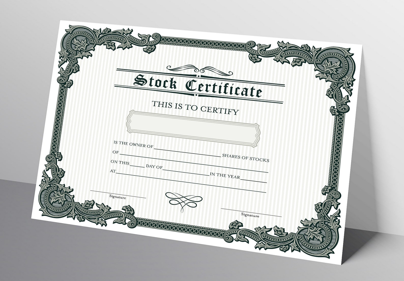 PRINTABLE Blank Stock Certificate Template, DIY Certificate of Stock ...