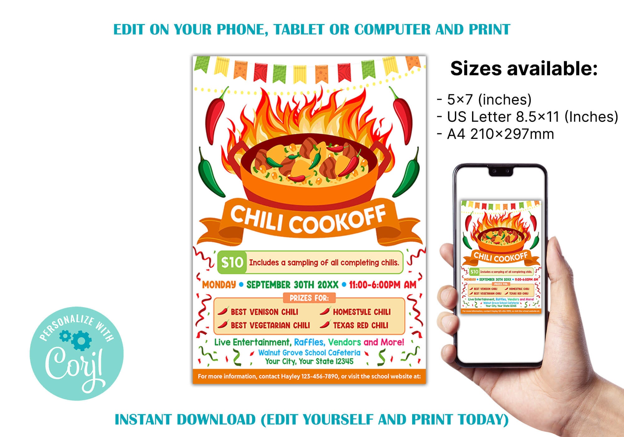 Chili Cookoff Fundraiser Flyer, Chili Cook off Contest Poster, PTA PTO ...