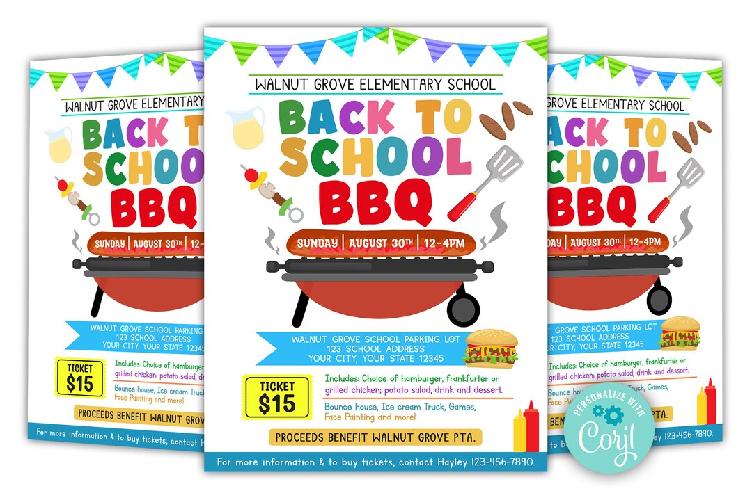 EDITABLE School Bbq Picnic Party Invite, Back to School Fundraiser ...