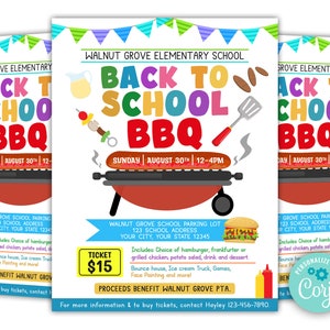 EDITABLE School Bbq Picnic Party Invite, Back to School Fundraiser ...