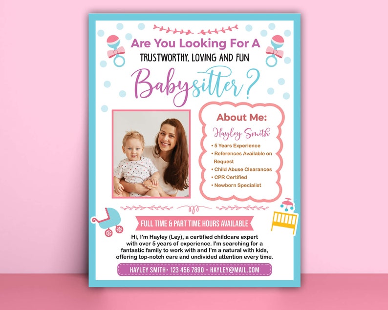 Editable Babysitter Flyer Caretaker Printable Flyer - Etsy