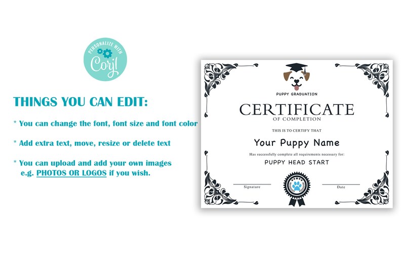 EDITABLE Puppy Dog Graduation Certificate Template Dog Award - Etsy