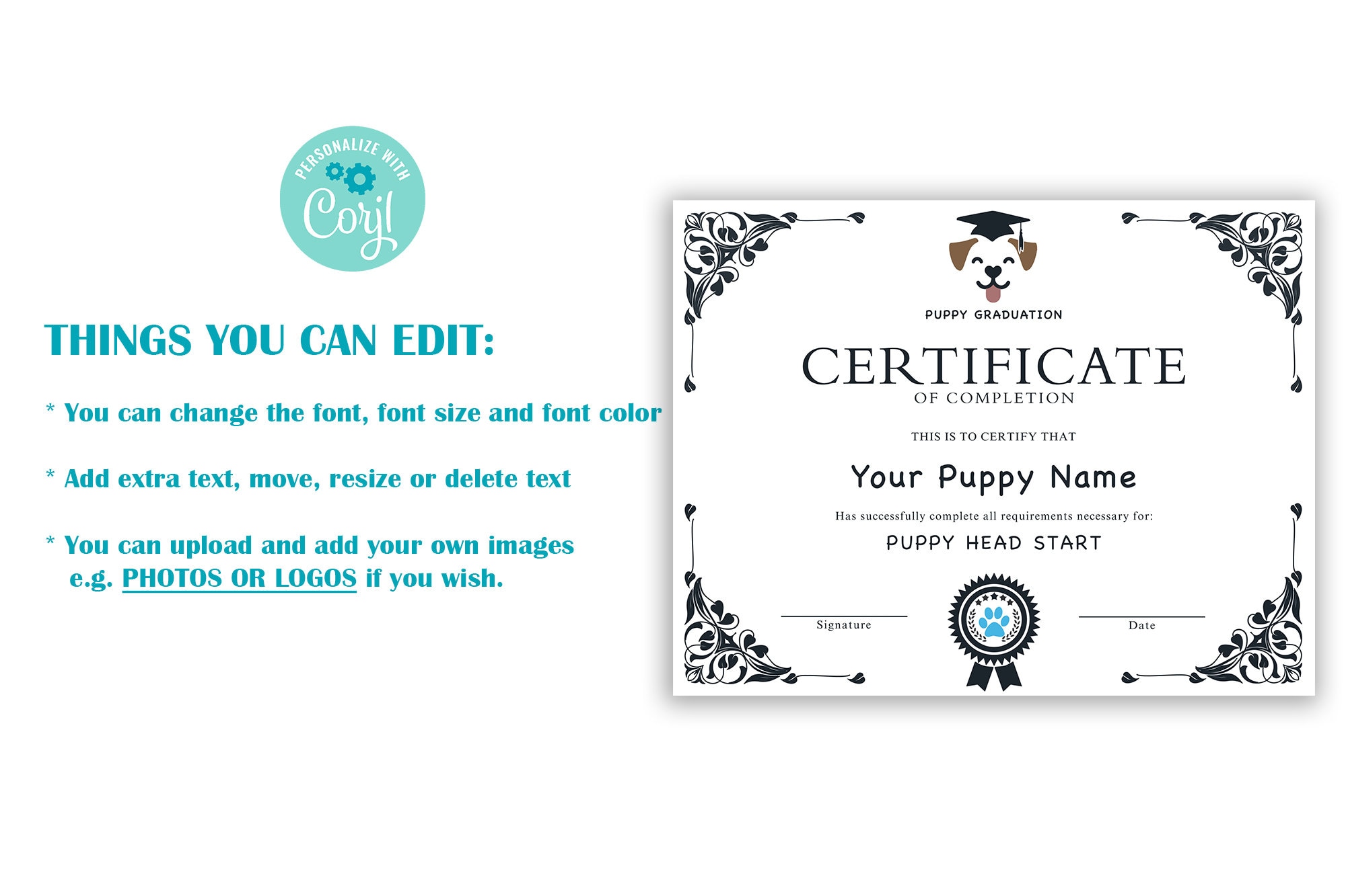 EDITABLE Puppy Dog Graduation Certificate Template Dog Award - Etsy Canada