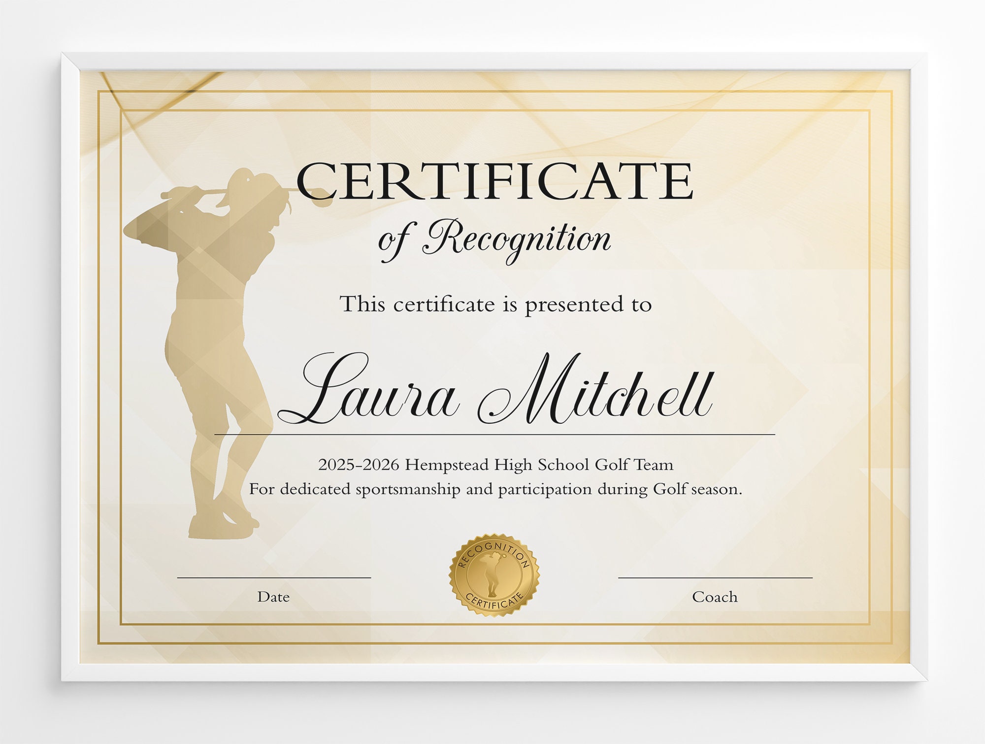 Editable Golf Certificate Template for Girls, DIY Golf Recognition ...