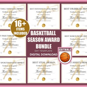 EDITABLE End of Season Girls Basketball Award Certificates, 16 Beige ...