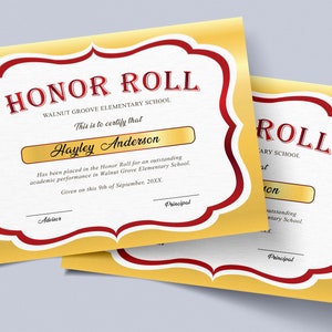 Customizable Honor Roll Award Certificate Beige and Blue - Etsy