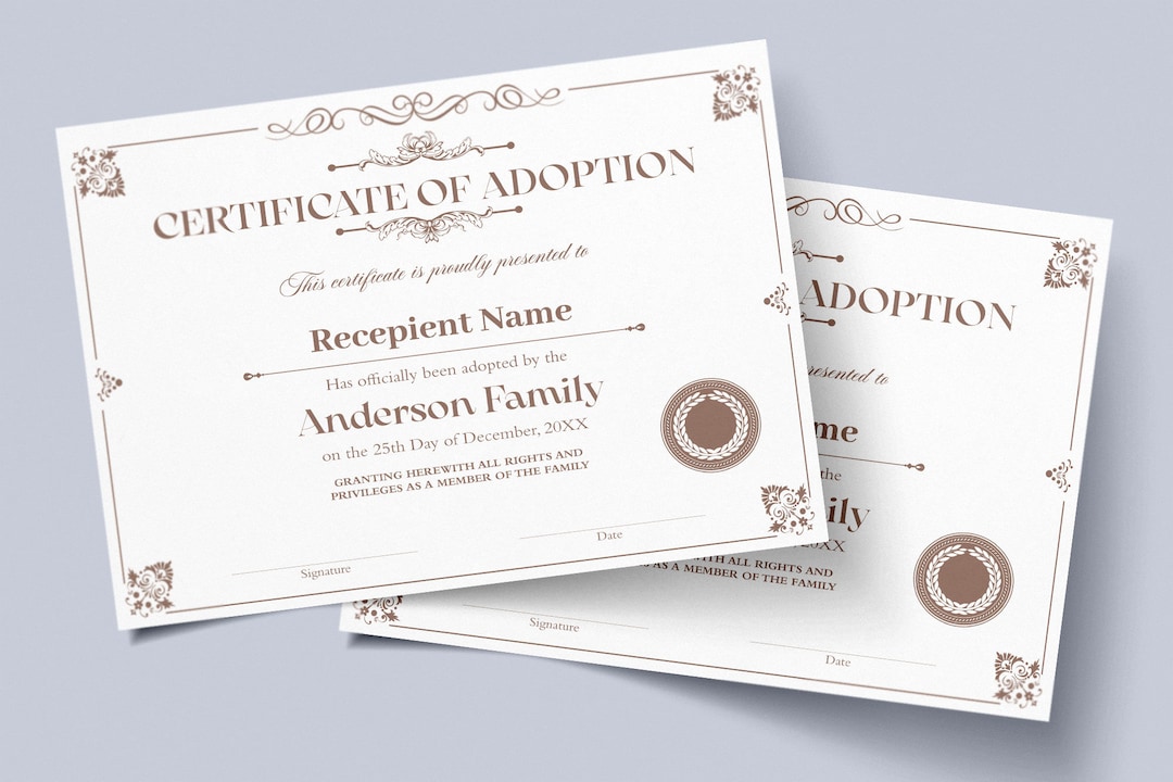 Certificate of Adoption to Our Family, Editable Adoption Certificate ...