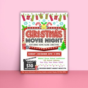 Editable Christmas Movie Night Flyer, Xmas School Church Benefit ...