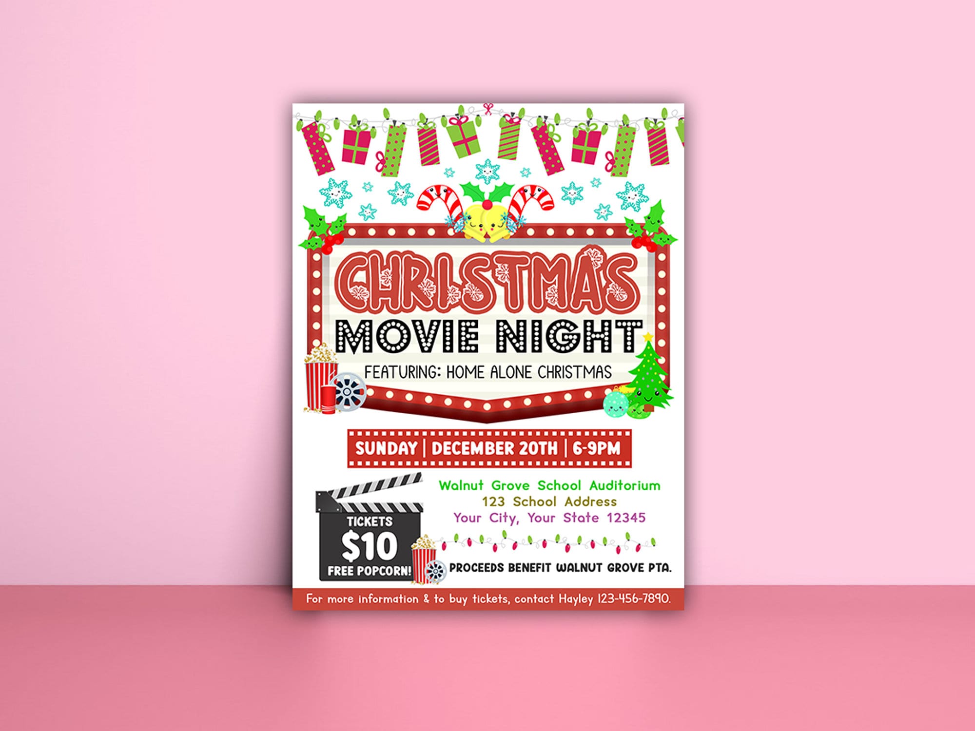 Editable Christmas Movie Night Flyer, Xmas School Church Benefit ...