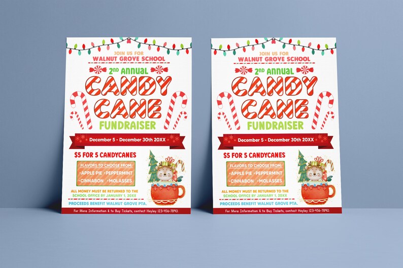 Editable Candy Cane Fundraiser Flyer Template Printable PTA - Etsy