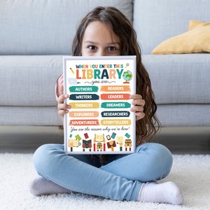 Printable Library Sign, Boho Library Posters, Downloadable Watercolor ...