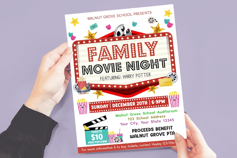 Editable Family Movie Night Flyer, School Church Benefit Fundraiser ...