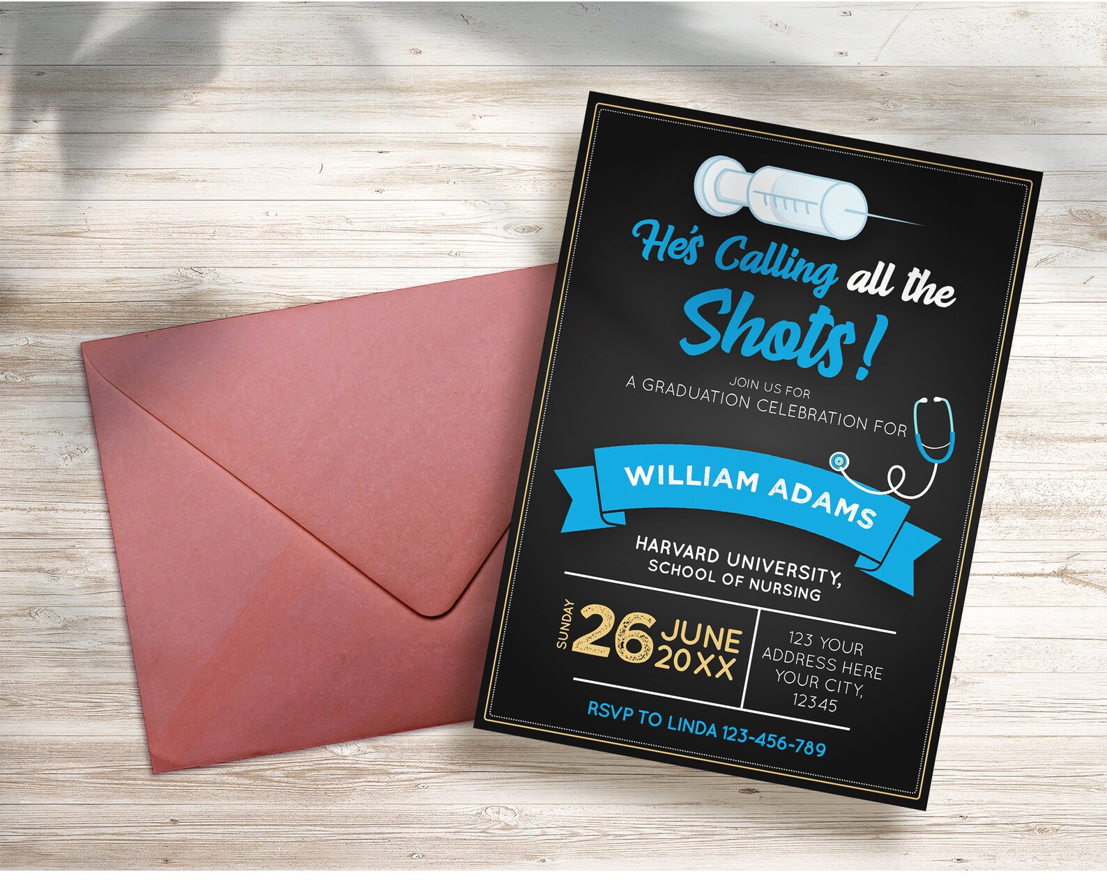 Male or Female Nursing Graduation Invitation Instant Download BLACK ...
