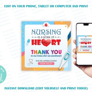 EDITABLE Thank You Nurse, Nurse Appreciation Gift Tag, Nursing is A ...