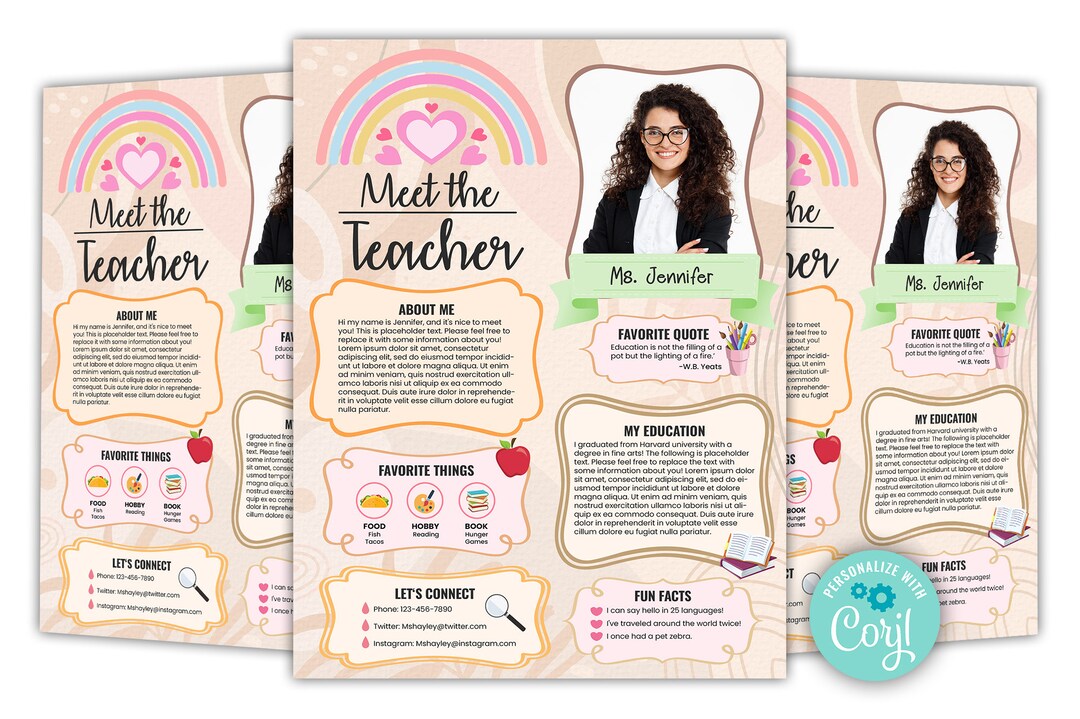 Meet the Teacher Template Rainbow, Meet the Teacher Template Coral ...