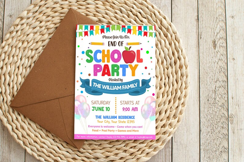 End of School Party Invitation, Last Day of School Party Invite ...