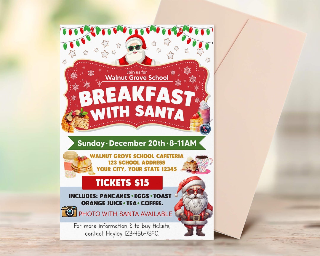 Breakfast With Santa Flyer Template, Editable PTA PTO Santa Breakfast ...