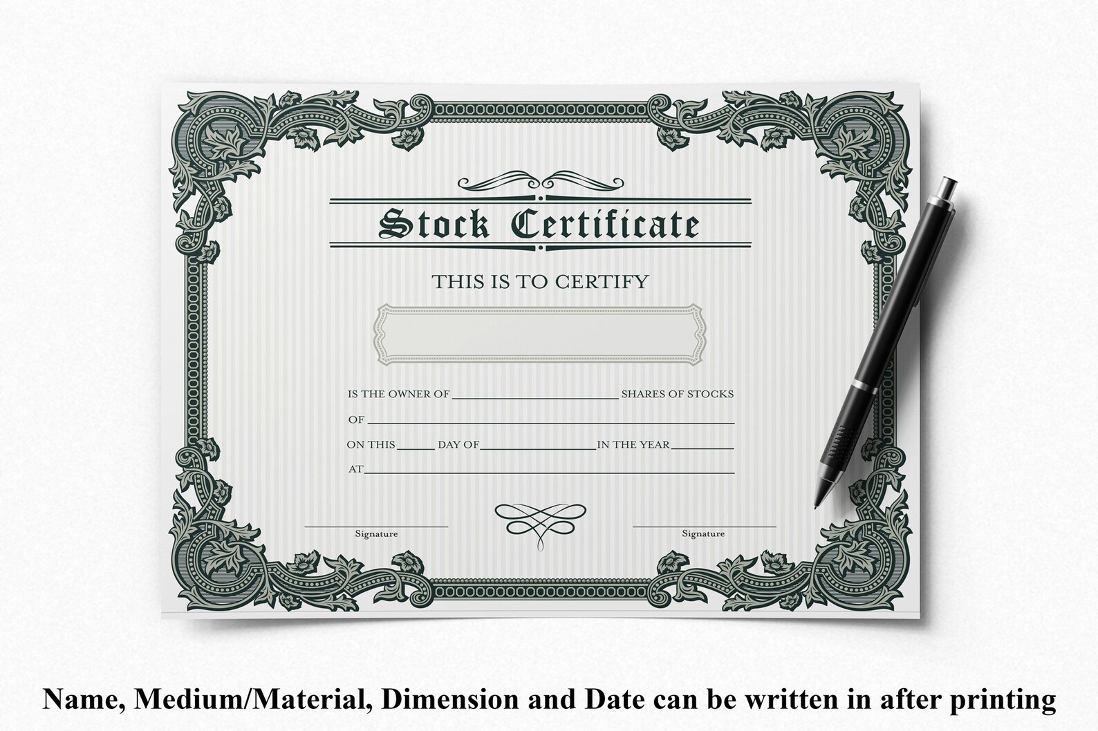 PRINTABLE Blank Stock Certificate Template DIY Certificate of - Etsy