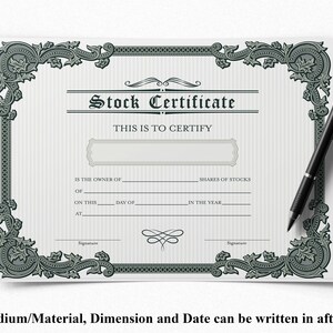 PRINTABLE Blank Stock Certificate Template, DIY Certificate of Stock ...