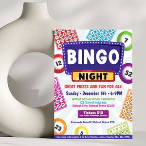 Editable Bingo Night Flyer Template, School Family Fundraiser Event ...