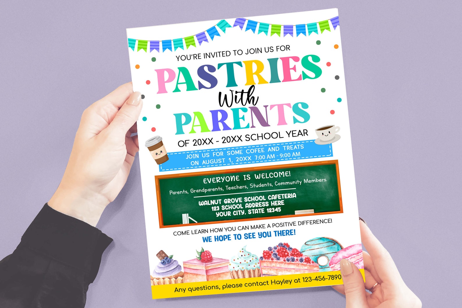 Editable Pastries With Parents Flyer, PTA PTO Printable Flyer, School ...