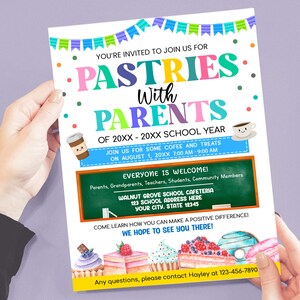 Editable Pastries With Parents Flyer, PTA PTO Printable Flyer, School ...