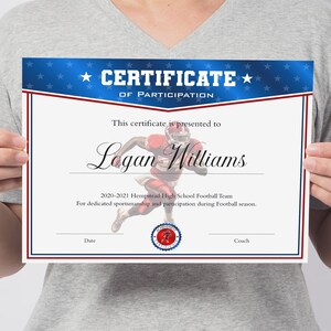 Editable Football Certificate Award With African American Player ...
