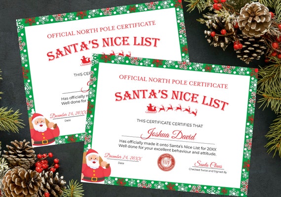 Custom Santa Claus Letter Nice List, Editable Christmas Certificate ...