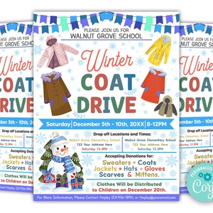 Editable Winter Coat Drive Flyer Template, DIY Charity Church ...