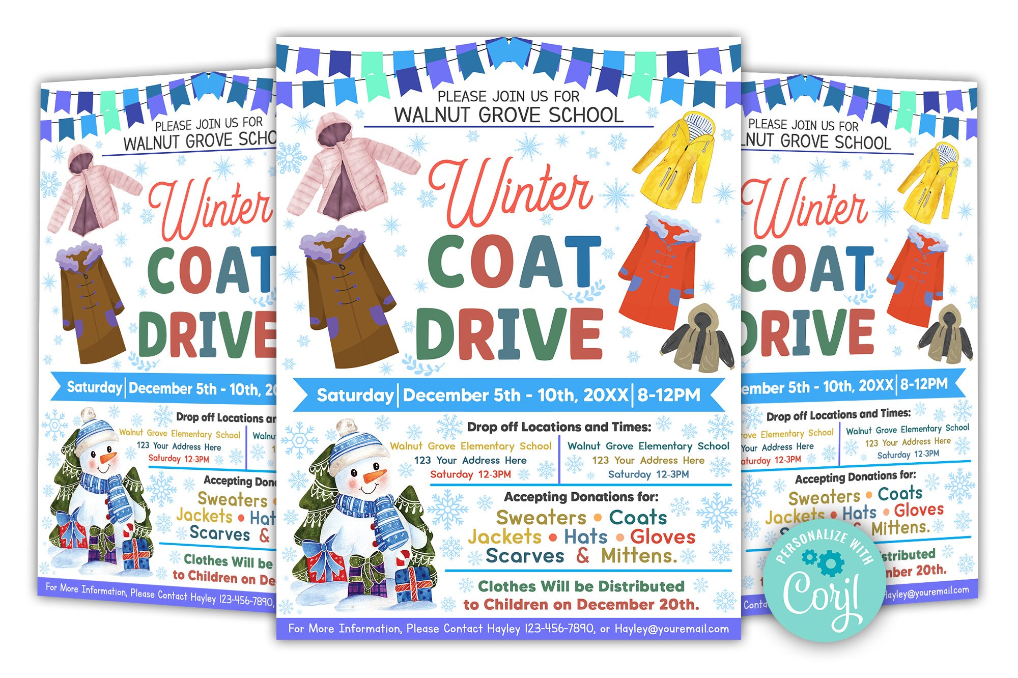 Editable Winter Coat Drive Flyer Template, DIY Charity Church ...